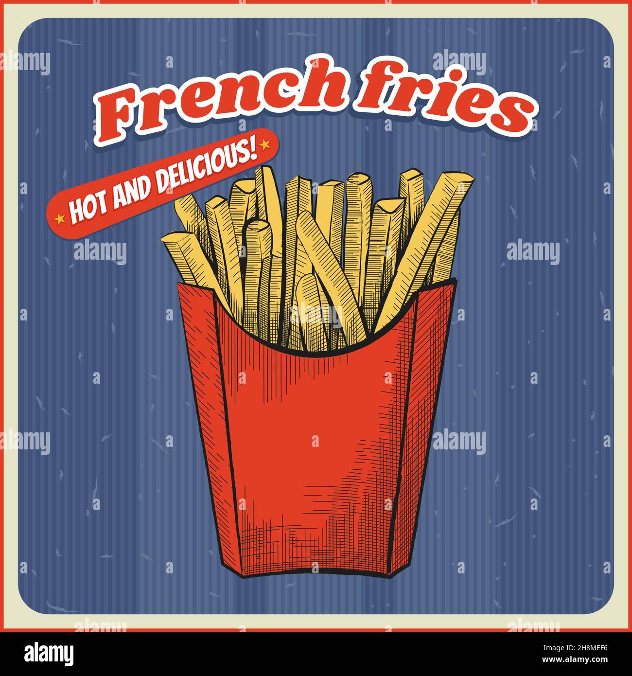 French fries in engraving style. Vintage poster. Vector in hand drawn ...
