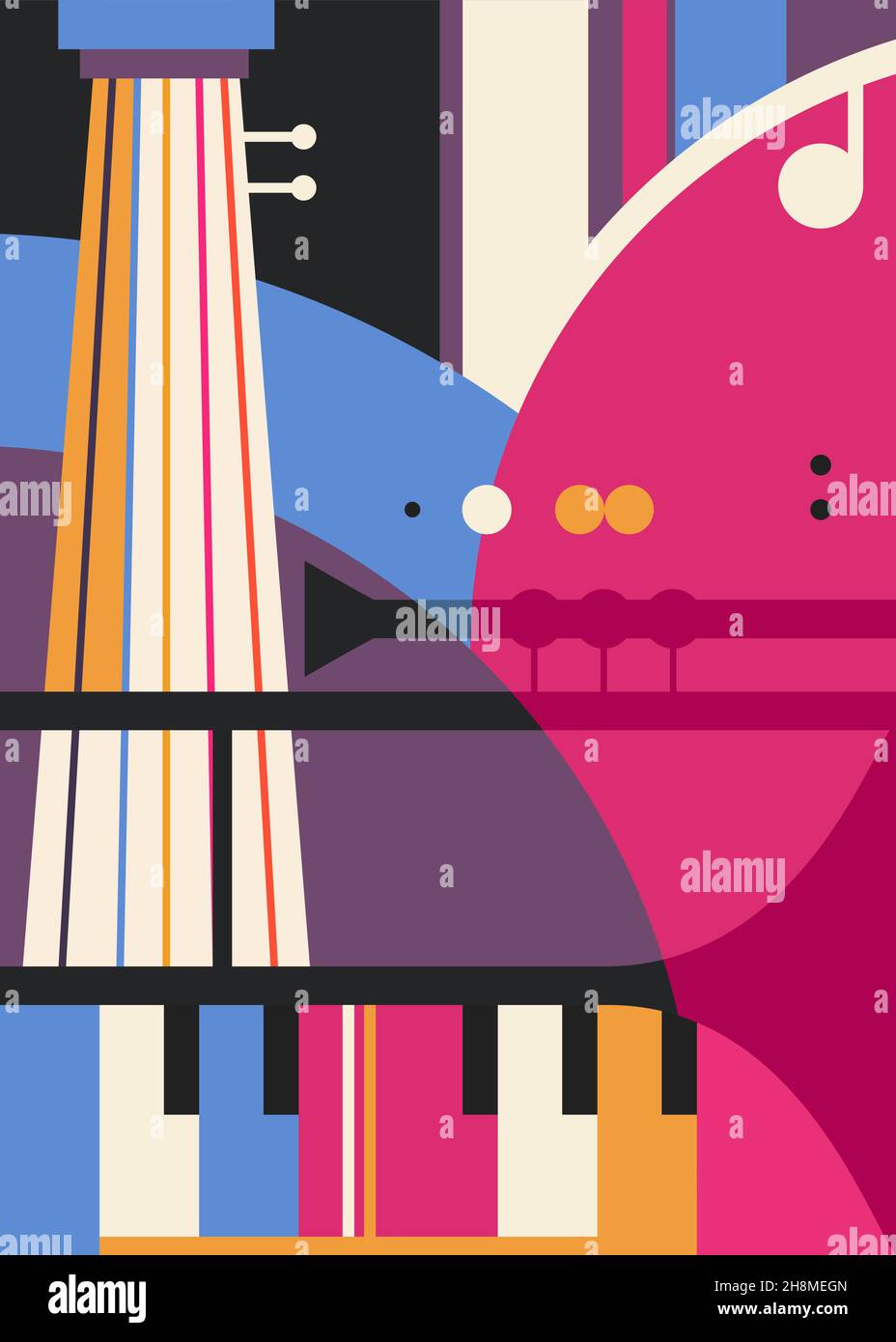 Abstract poster with different music instruments. Creative placard ...