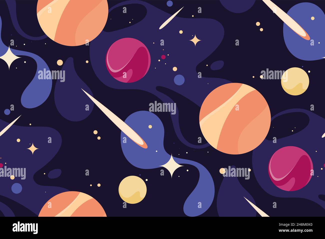 Seamless pattern with planets and comets. Texture with space objects in ...