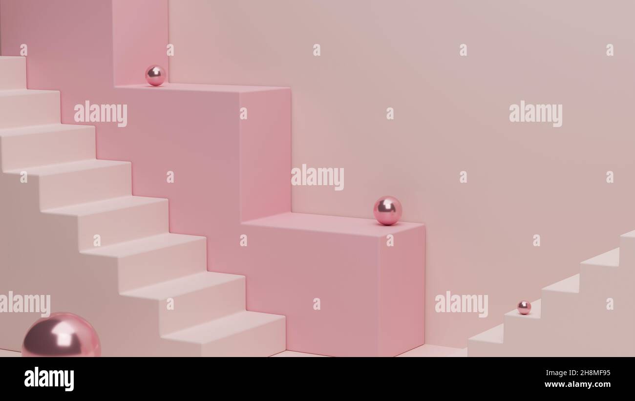 Abstract geometric pink stairs, modern minimal pastel stairs for ...