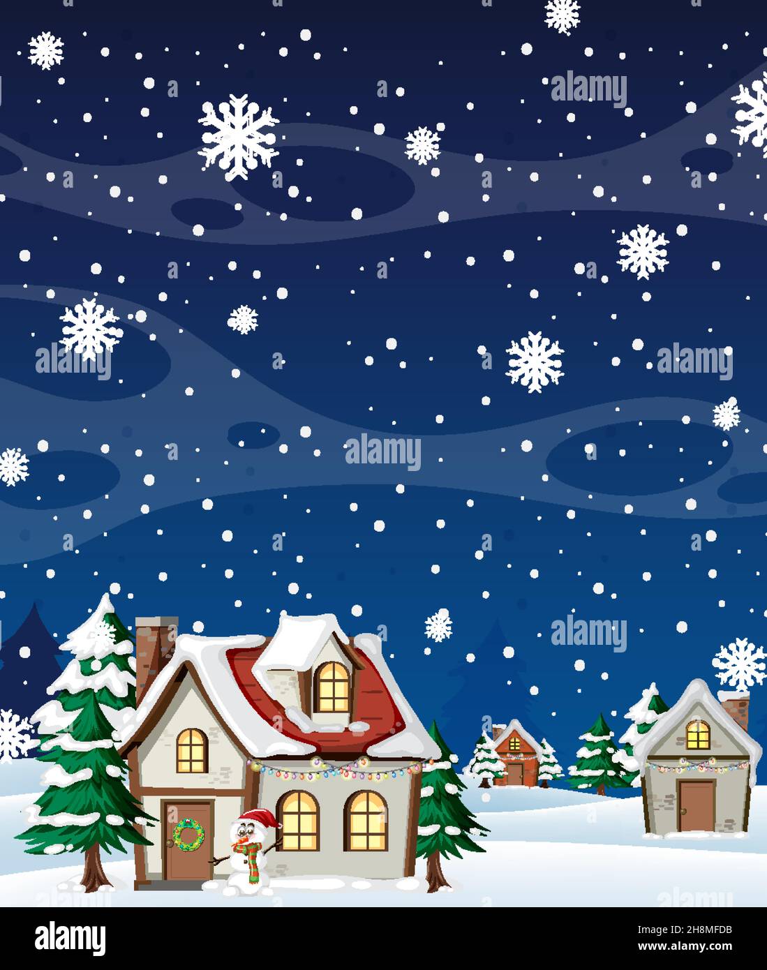 Christmas poster template with snow falling at night illustration Stock ...