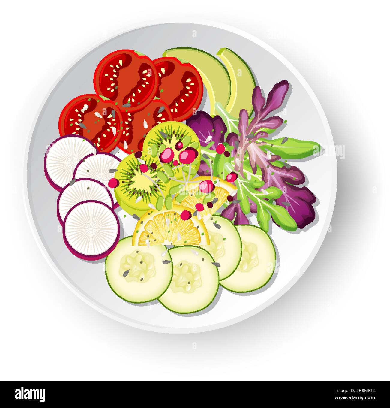 Healthy meal with fresh vegetable salad bowl illustration Stock Vector ...