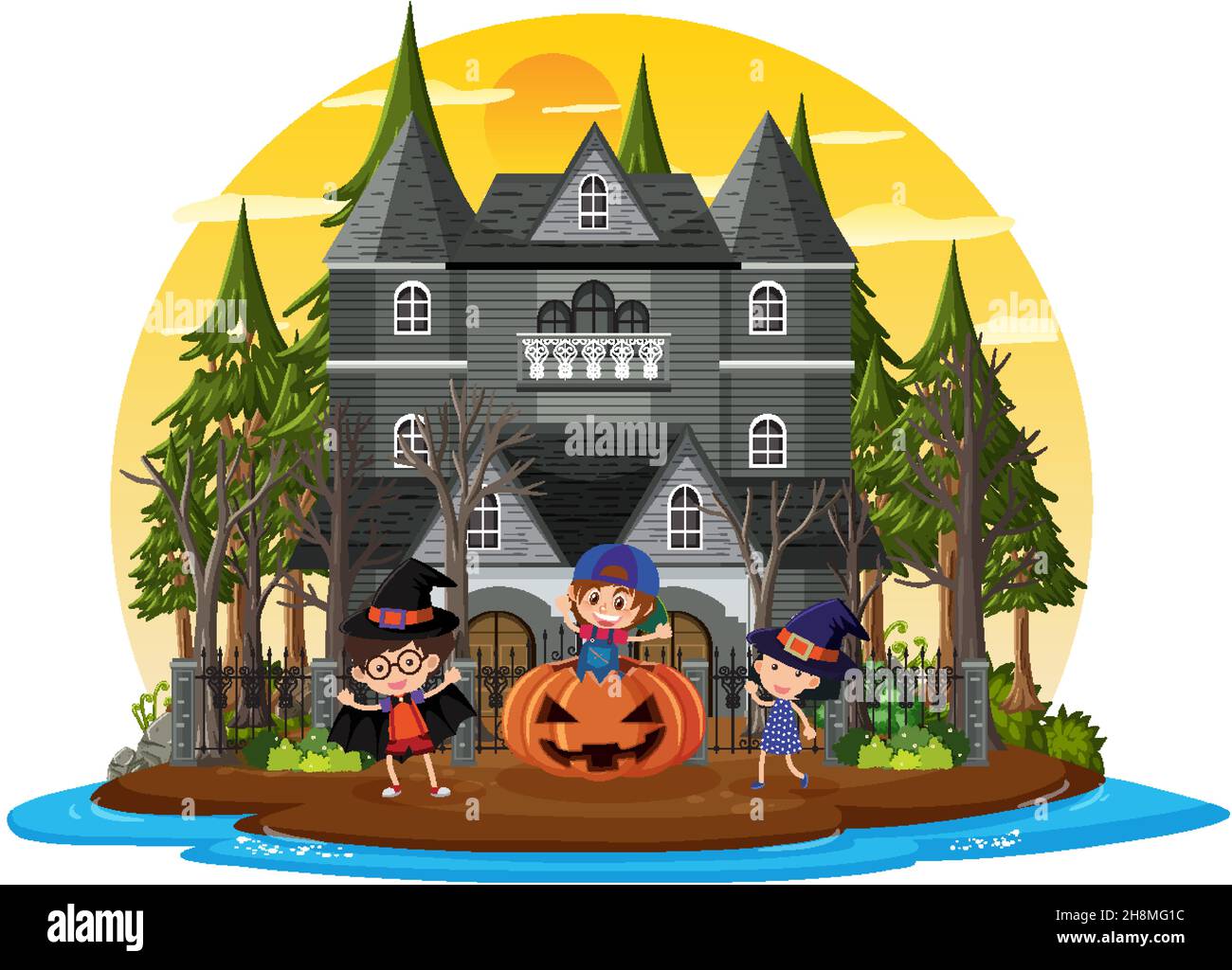Haunted house at daytime scene illustration Stock Vector Image & Art ...