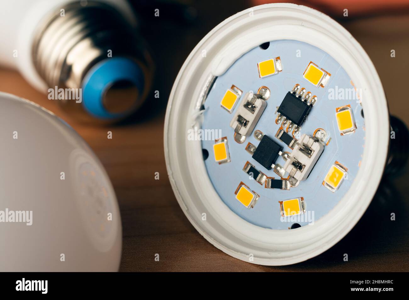 The internal circuit of a modern LED light bulb Stock Photo - Alamy