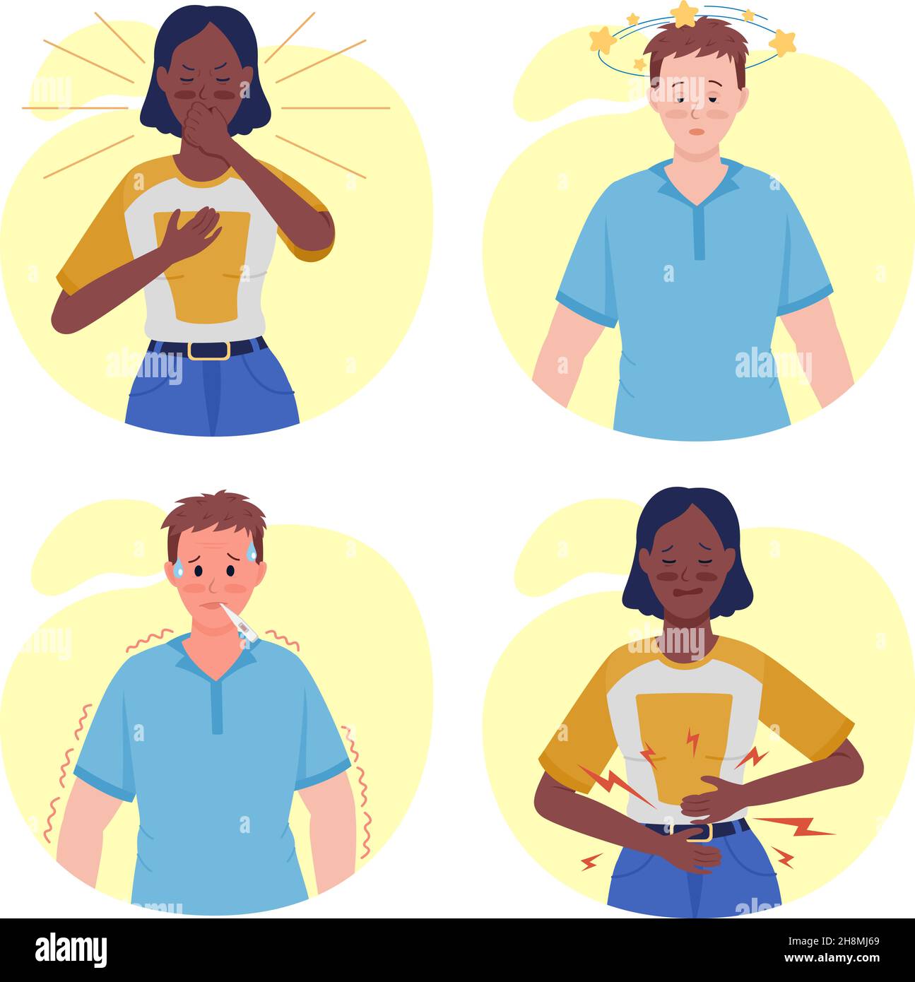 People with disease symptoms semi flat color vector character set Stock ...