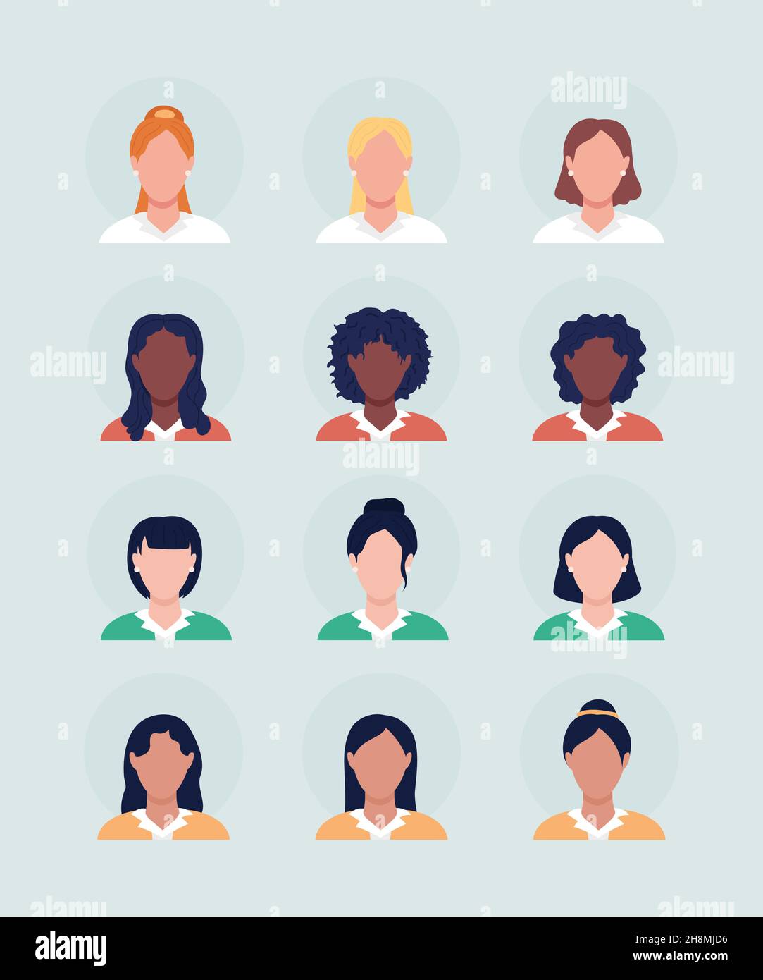 Women with different hair semi flat color vector character avatar set ...
