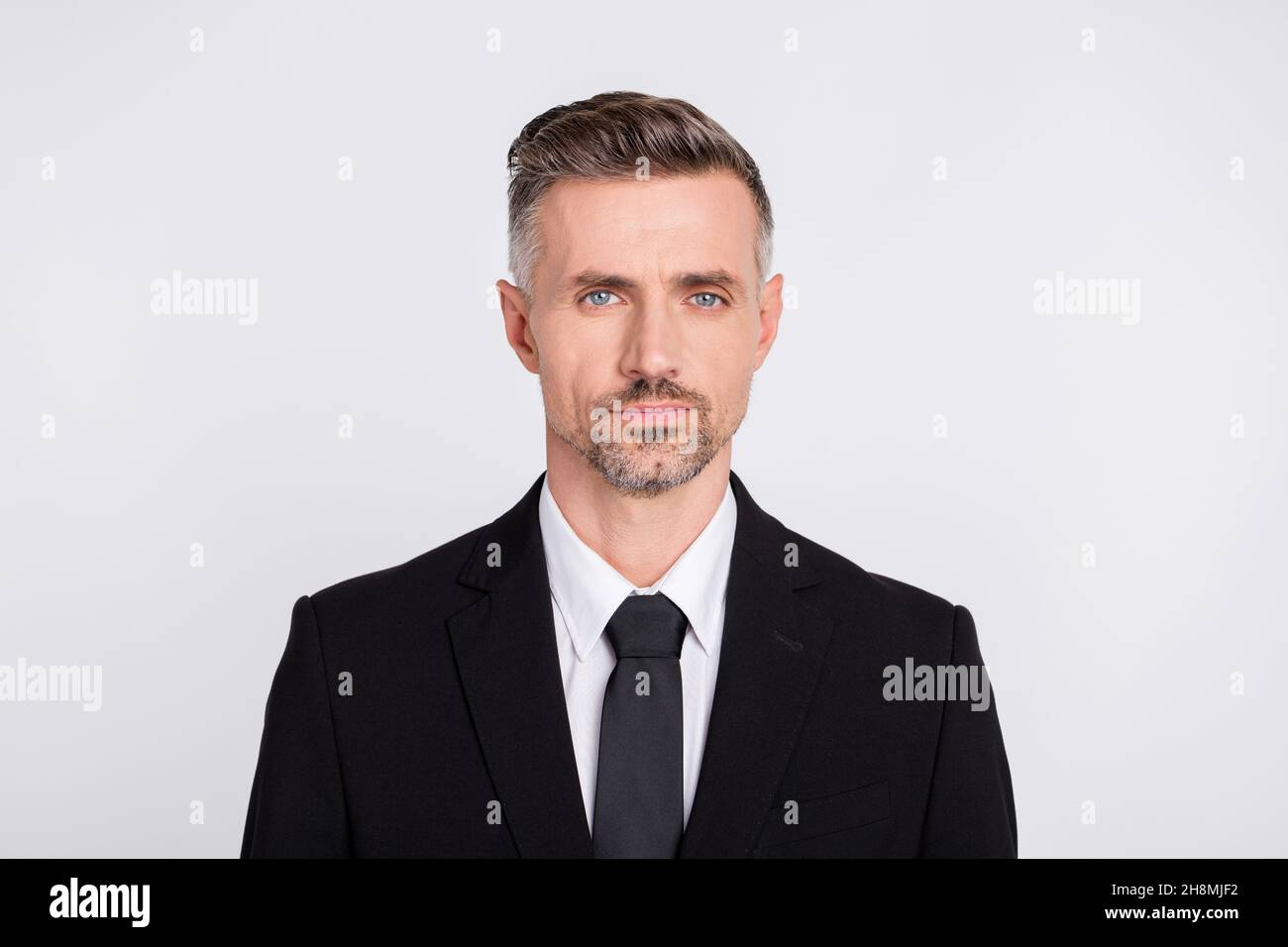 Photo of smart clever mature accountant dressed black suit isolated ...