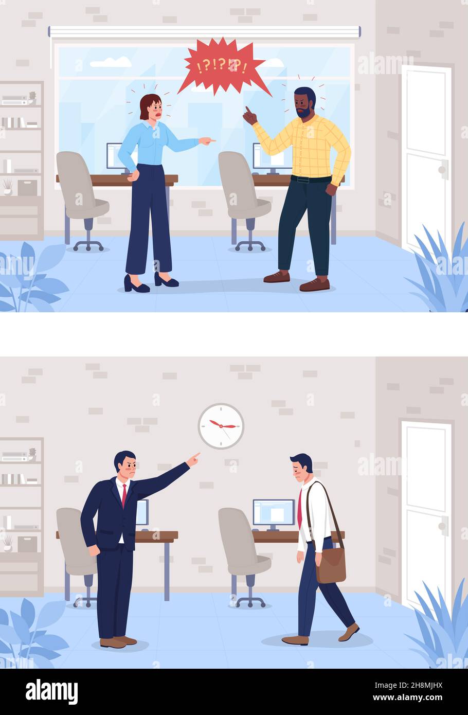 Problems at work flat color vector illustration set Stock Vector Image ...
