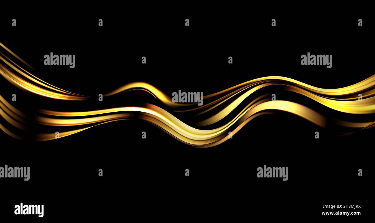 Abstract Waves. Shiny gold moving lines design element on dark ...