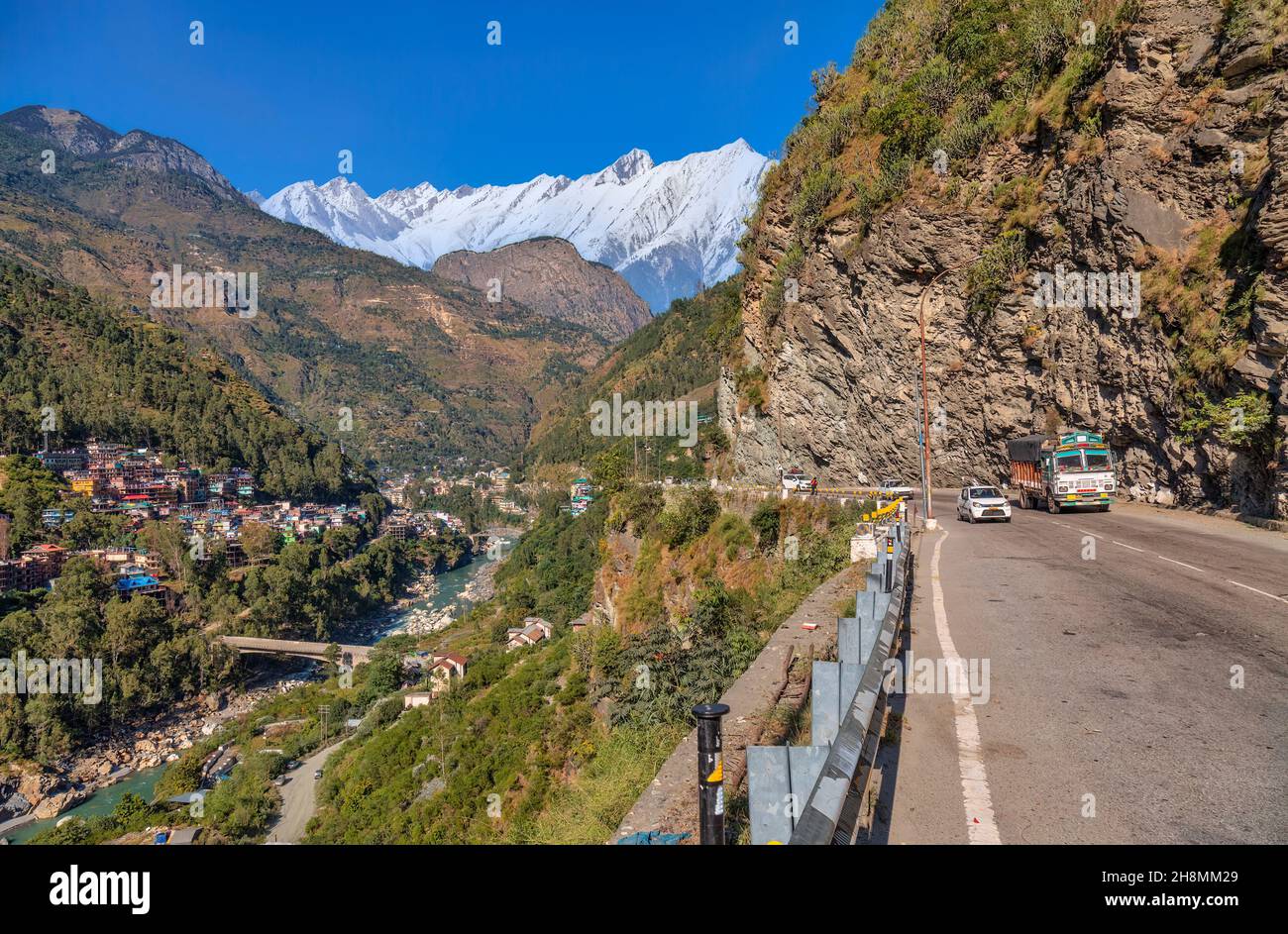 National highway road with scenic mountain landscape and view of ...