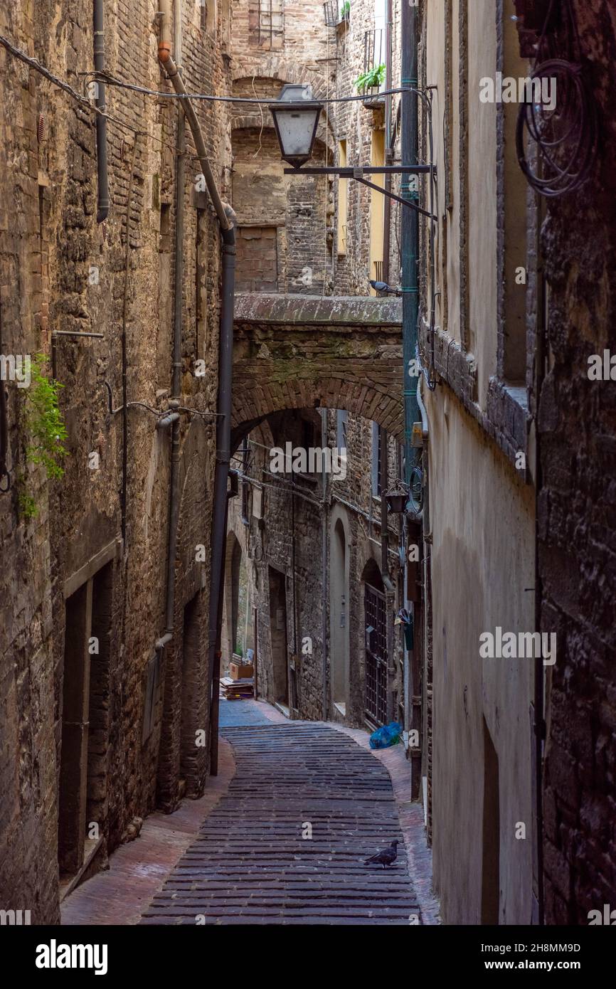 Medieval street in Perugia historic center, Umbria, Italy Stock Photo ...