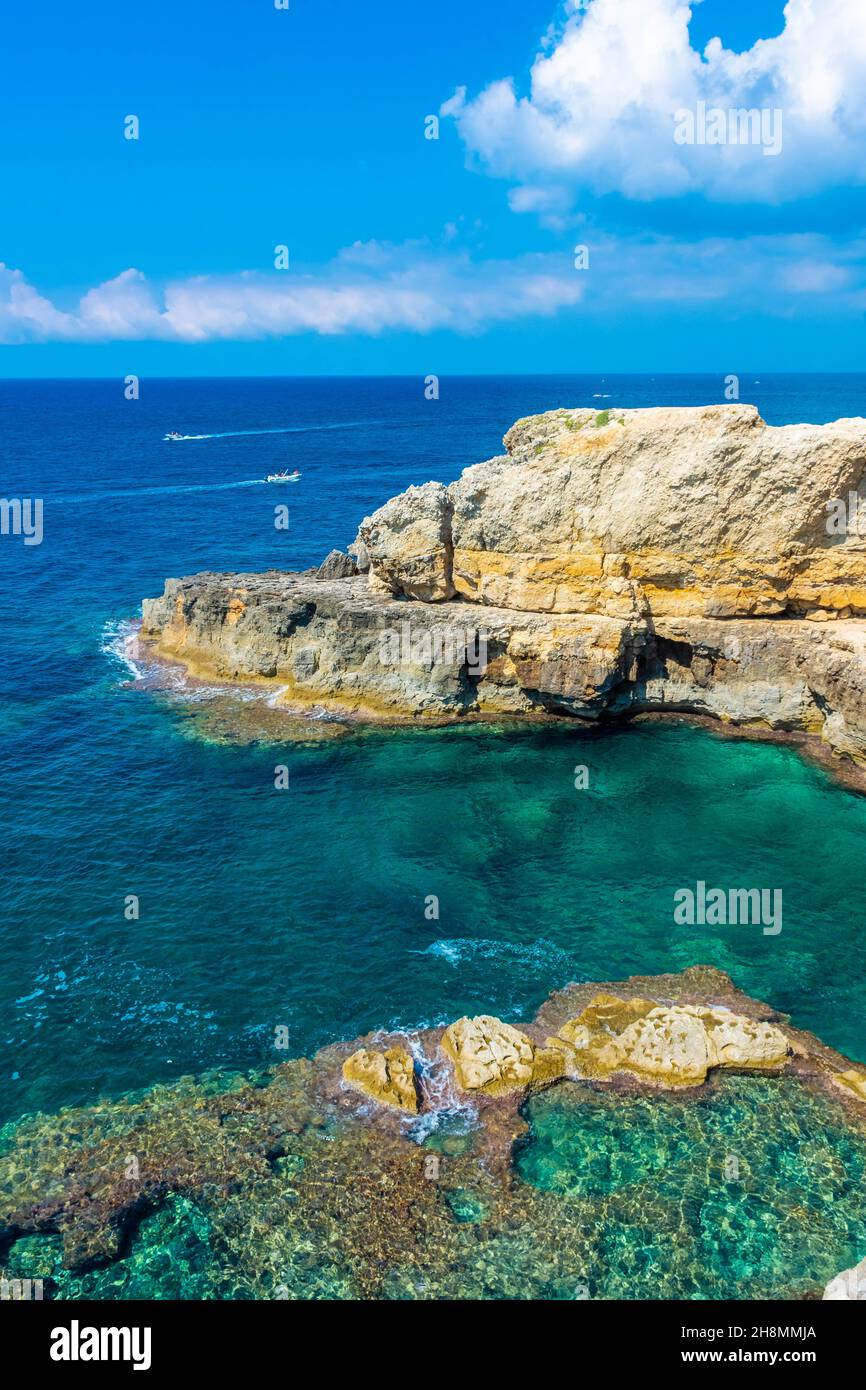 Beautiful crystal clear water under the cliffs of Santa Maria di Leuca ...