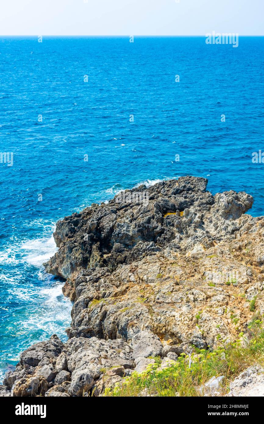 Beautiful crystal clear water under the cliffs of Santa Maria di Leuca ...