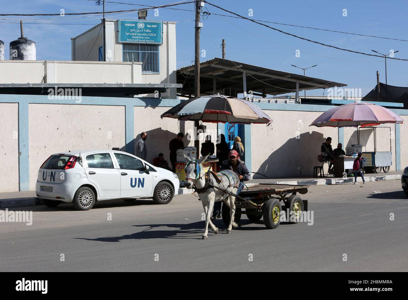 Palestinians receiving food aid for the new cycle from a UN (UNRWA ...