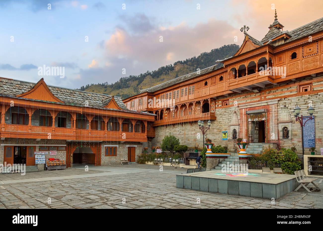 Ancient Bhima Kali Hindu temple inner courtyard with building at ...