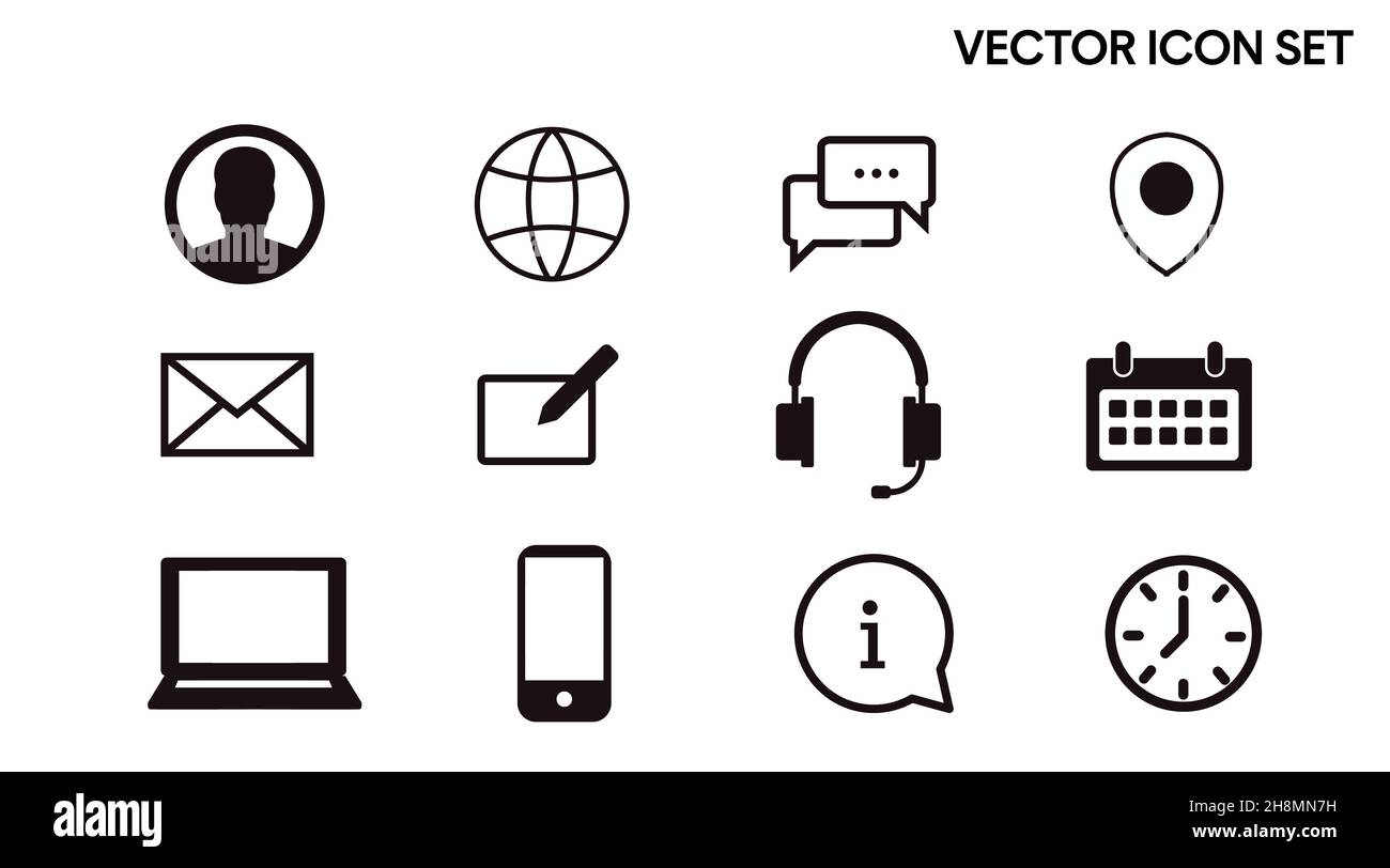 Contact Icon Set. Black and White Illustration of Different Contect ...
