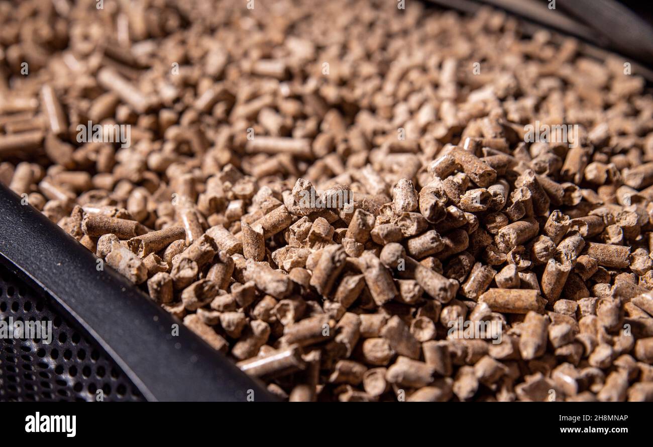 pellets for heating use deposited in the stove compartment Stock Photo ...