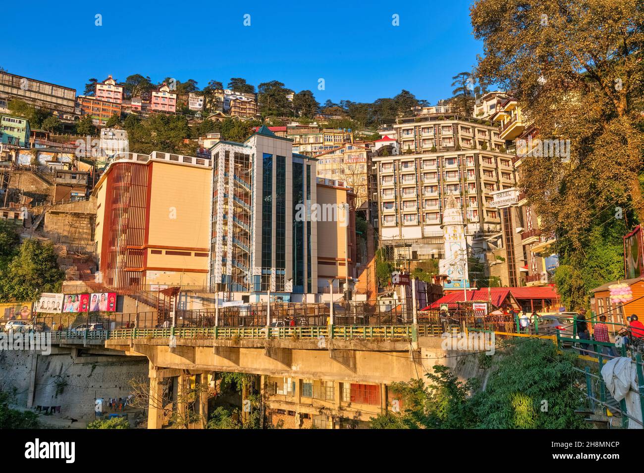 Shimla mall road area with high rise commercial buildings and city ...