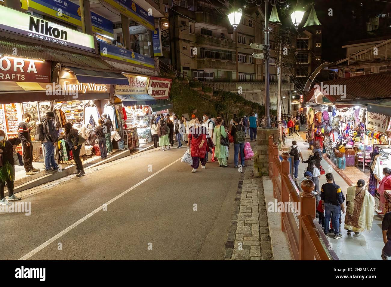 Shimla hill station view of Mall road with shops and tourist shopping ...