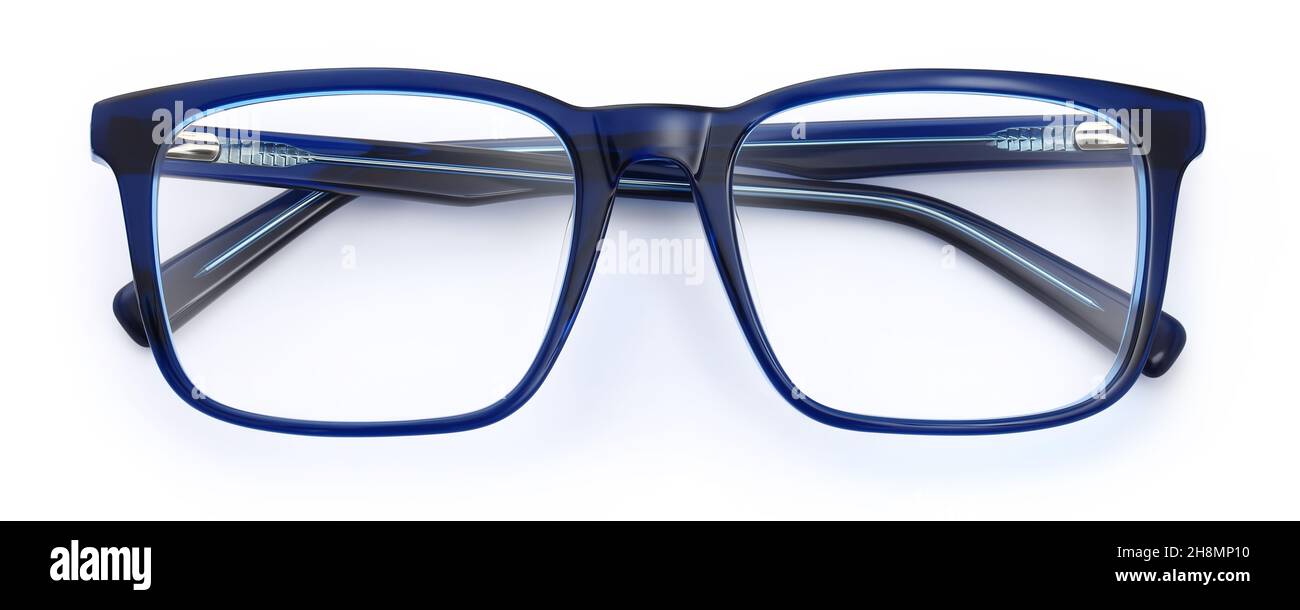 top view glasses isolated on white background, blue plastic unisex ...