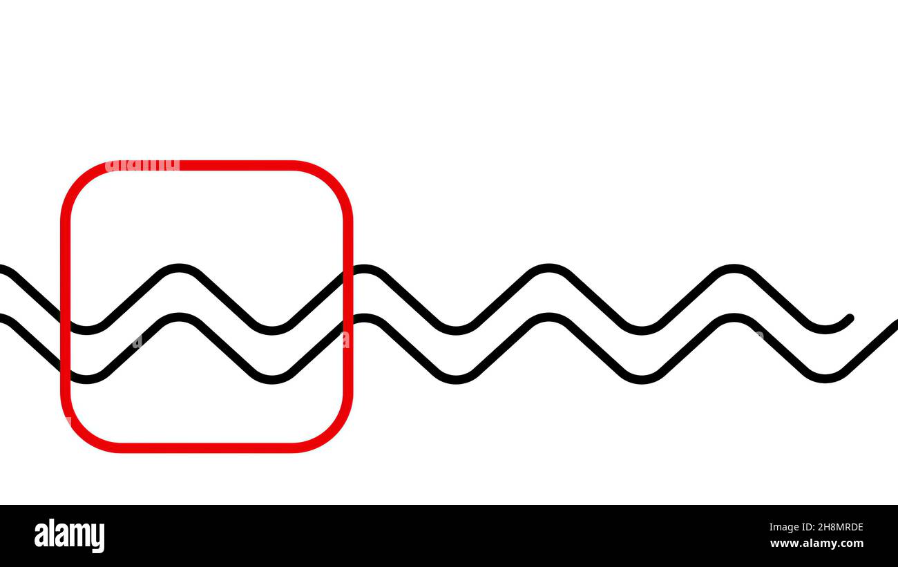 3d illustration - red rectangle and two curved line in minimal art ...