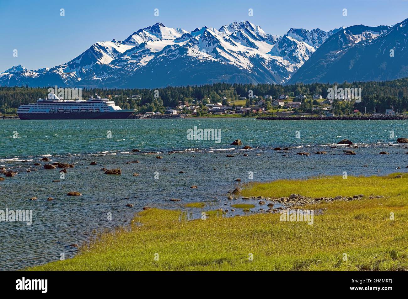 Cruise ship in the harbour of Haines at the Inside Passage, village ...