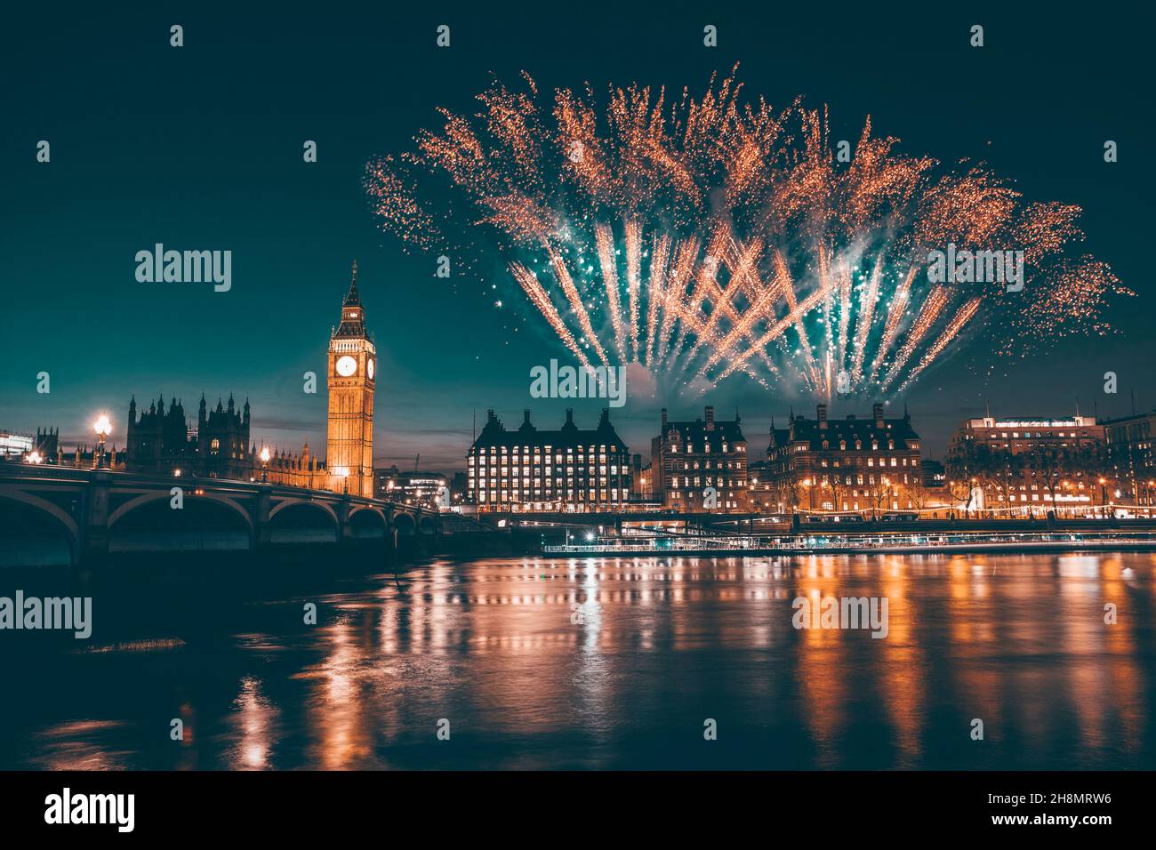 Big Ben with fireworks - celebration of the New Year at the House of ...