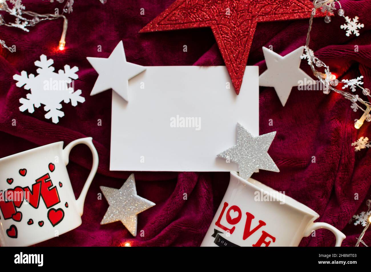 Christmas empty greeting card, template with Christmas decorations ...