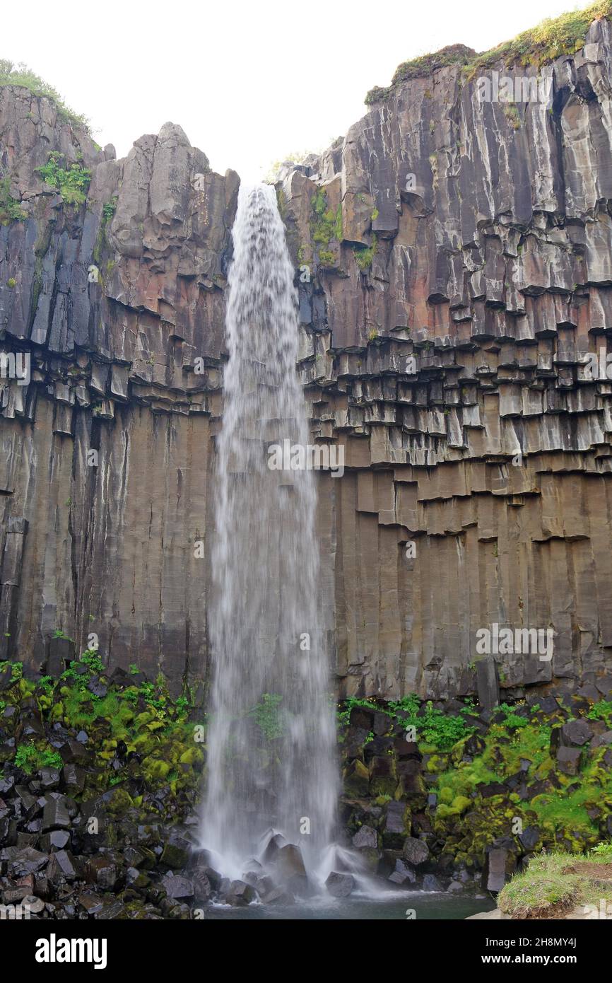 Columnar basalt with waterfall, Svartifoss, Skaftafell National Park ...