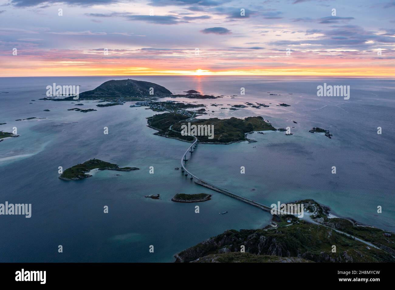View of Sommaroy Island, bridge connecting islands, aerial view at ...