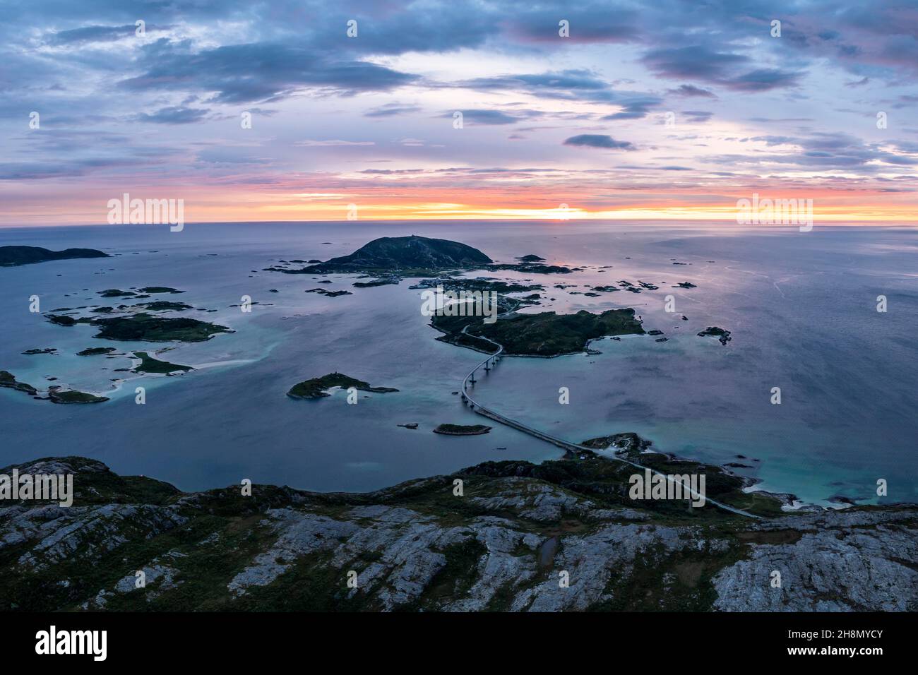 View of Sommaroy Island, bridge connecting islands, aerial view at ...