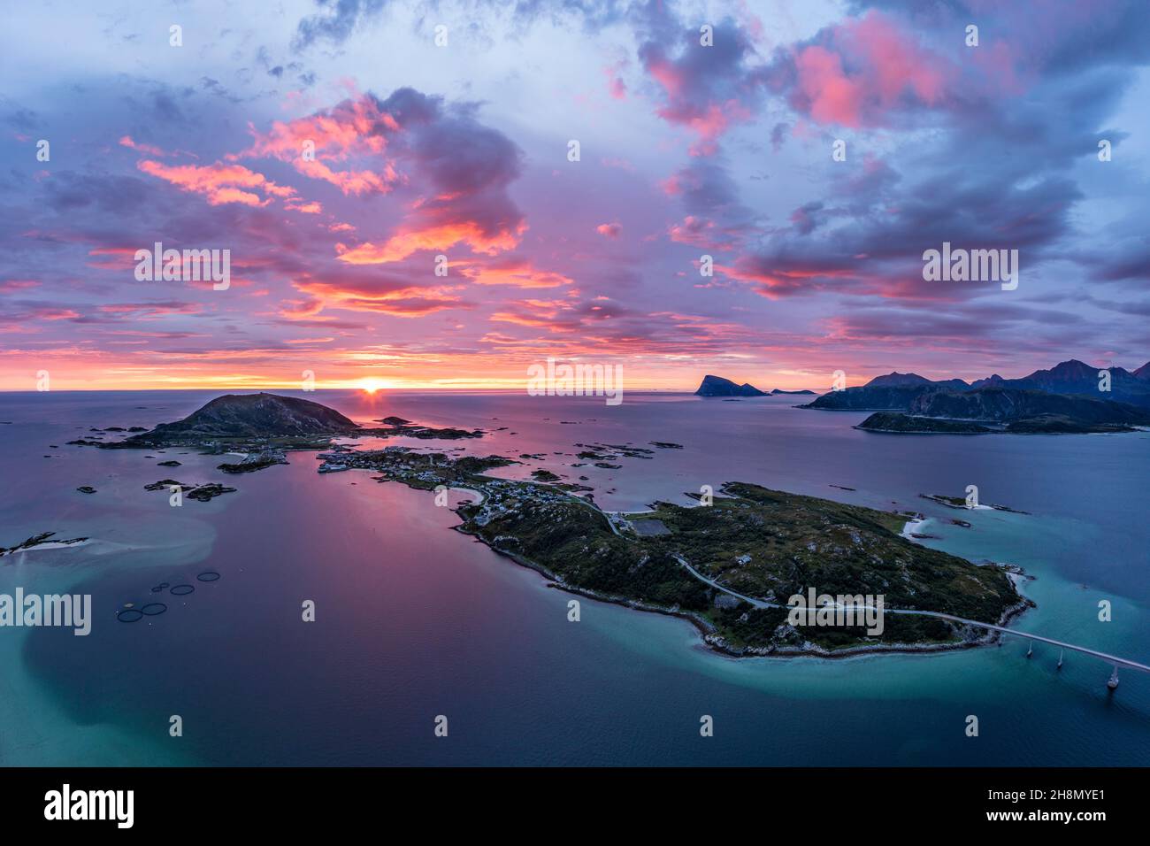 View of Sommaroy Island, bridge connecting islands, aerial view at ...