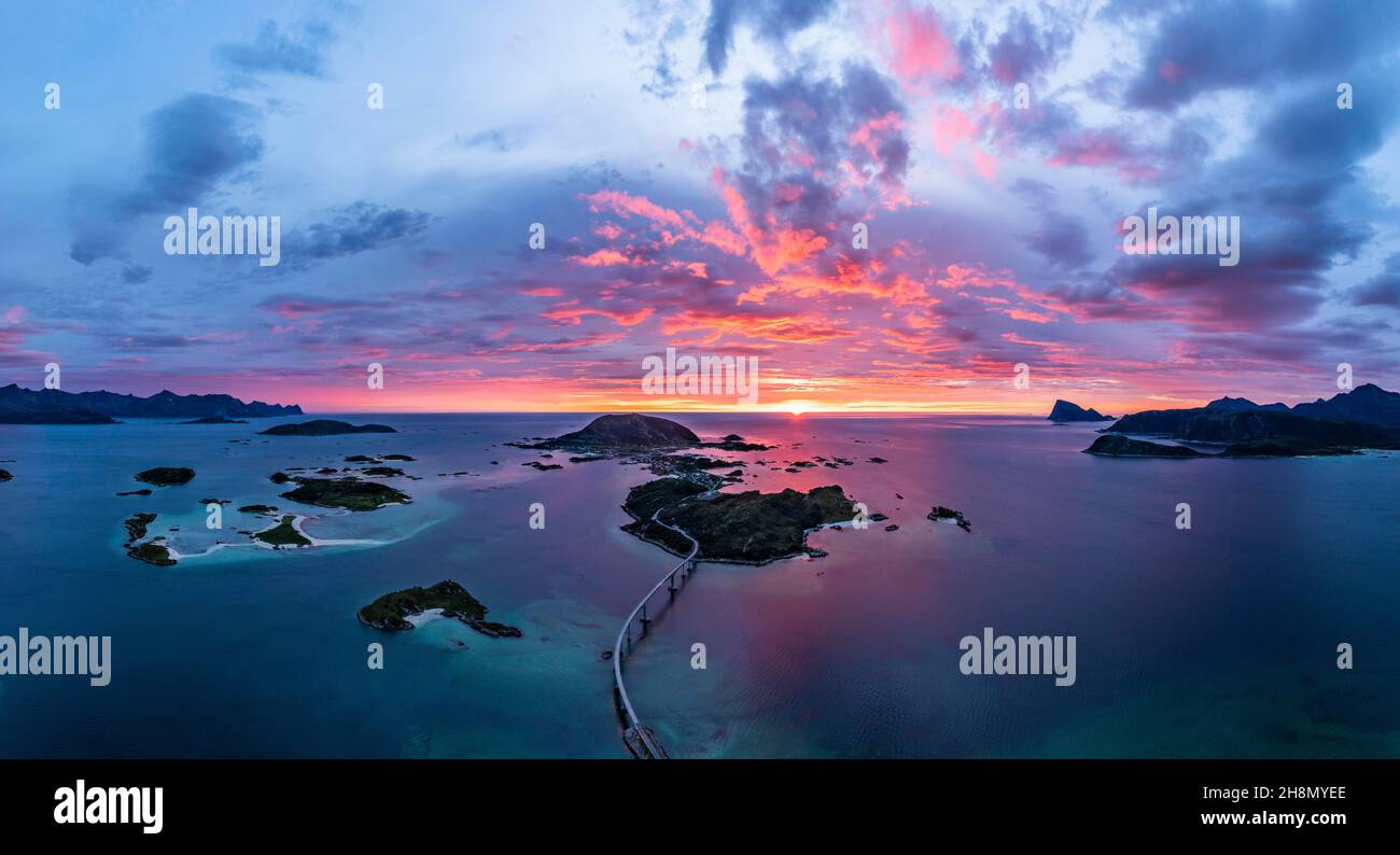View of Sommaroy Island, bridge connecting islands, aerial view at ...