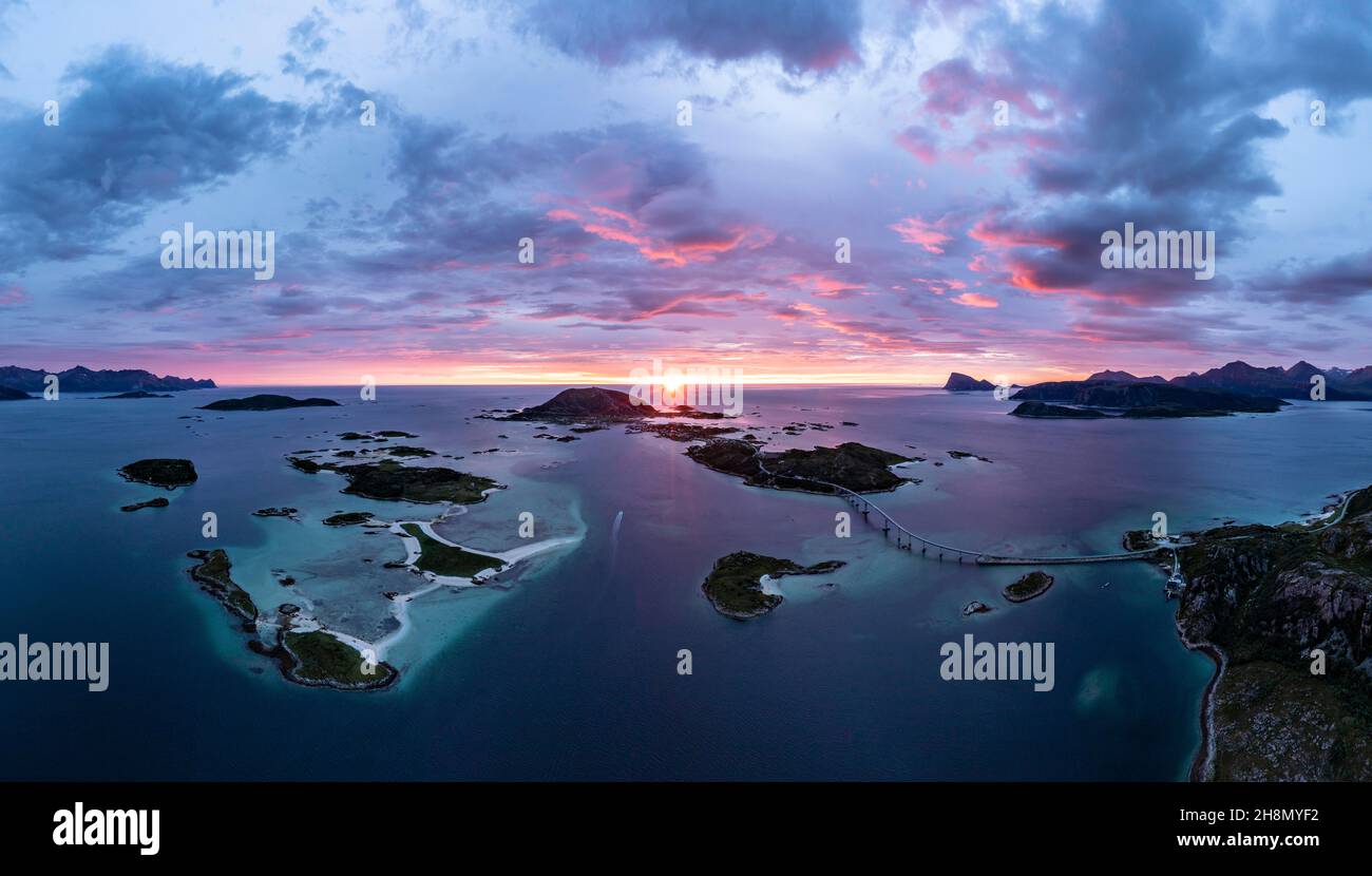 View of Sommaroy Island, bridge connecting islands, aerial view at ...