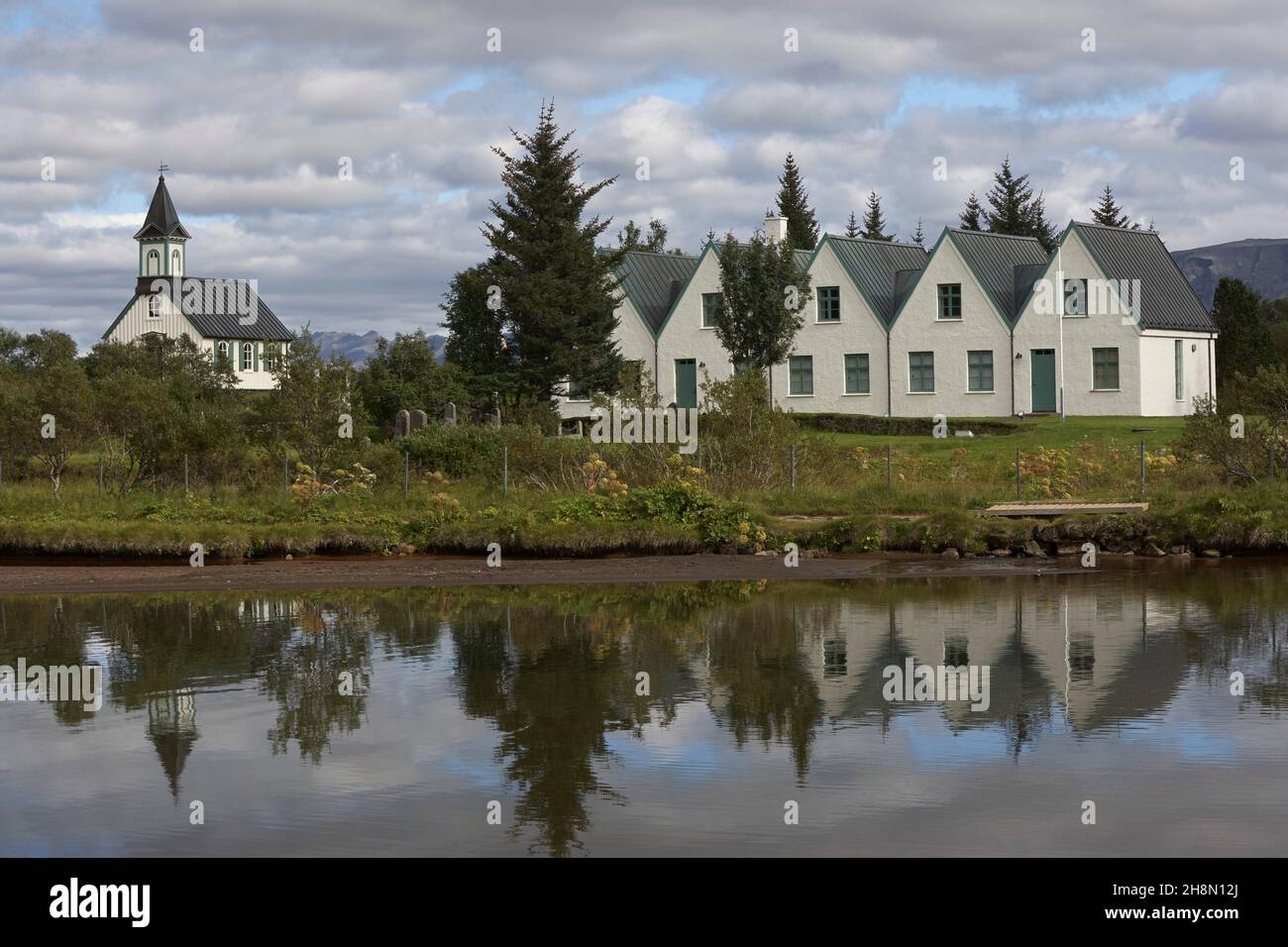 Church and five-gabled farmhouse of Pingvellir or Thingvellir ...
