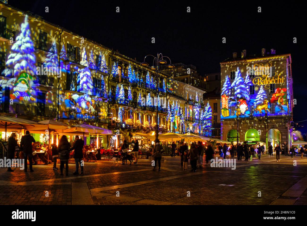 Como, Italy - December 1, 2021: Christmas light show on facades of ...