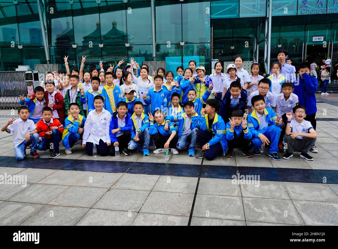 School class in the centre of Chongqing at the museum, the teacher has ...