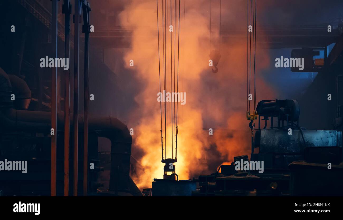 Foundry workshop. Large metallurgical plant. Heavy Metallurgy industry ...