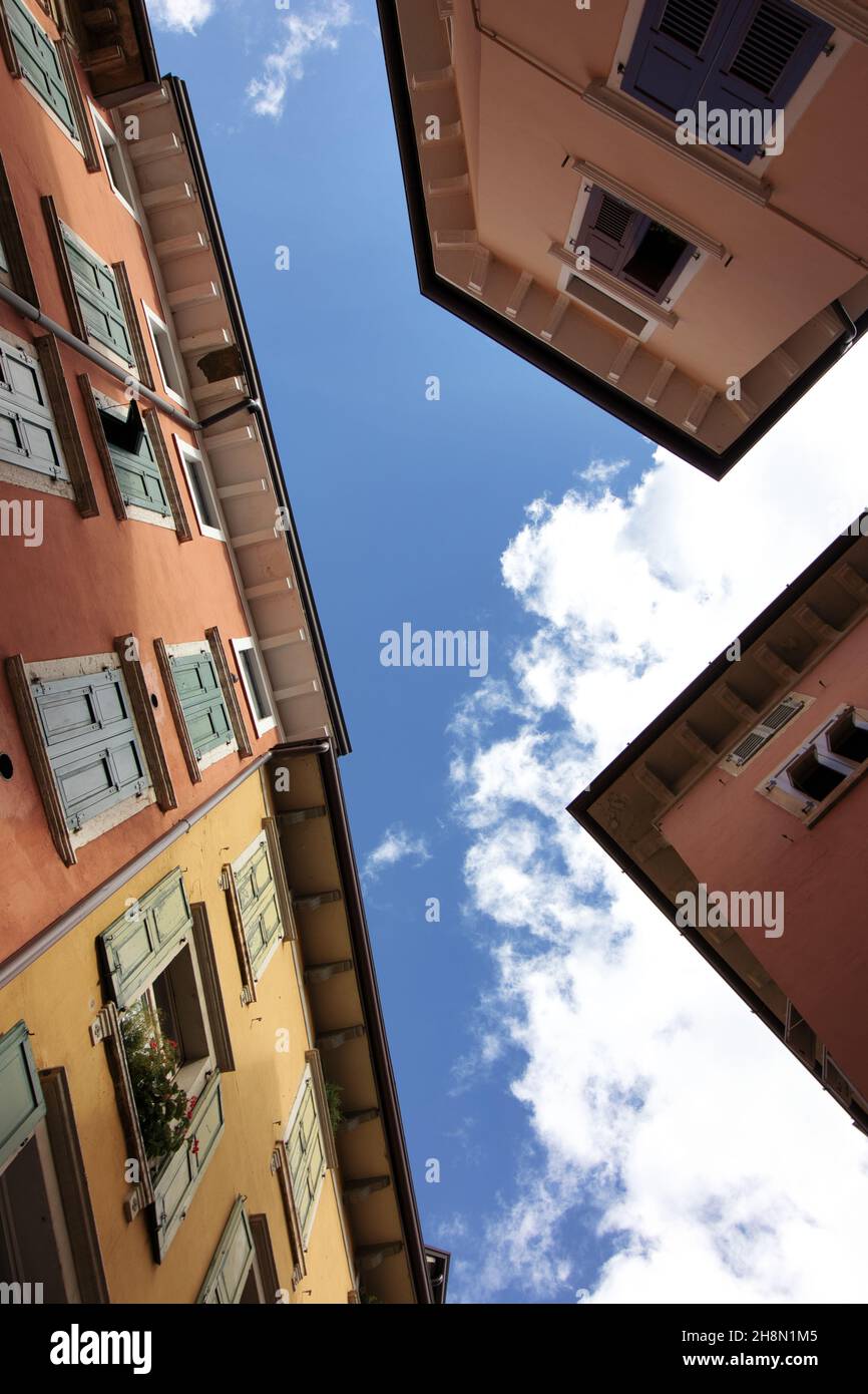 Low-angle shot from residential buildings in Gardasee, Italy Stock Photo - Alamy
