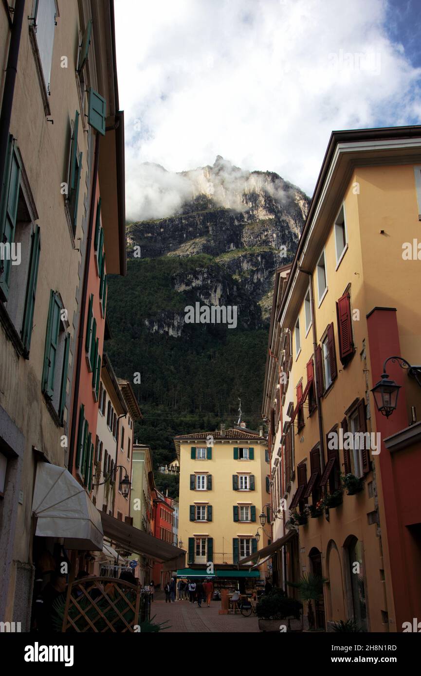 Low-angle shot of old colorful buildings in a lovely Gardasee, Italy ...