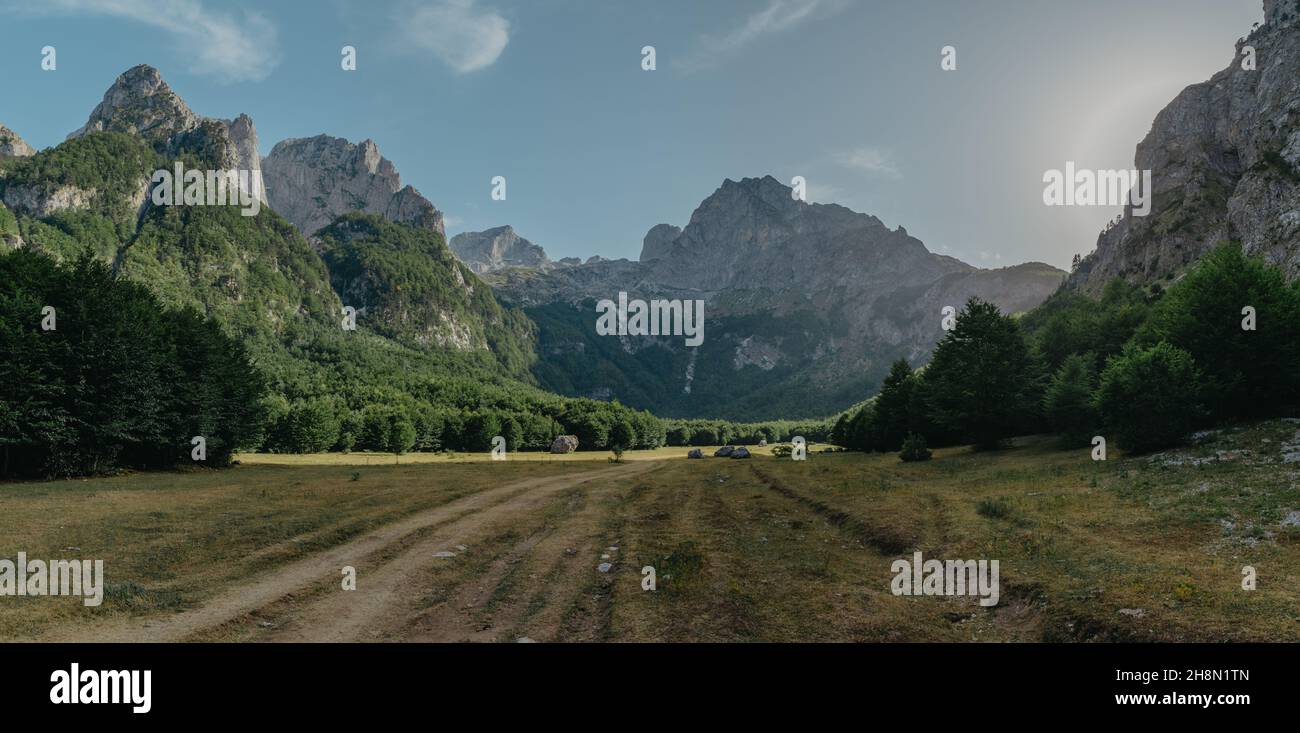 A view of the accursed mountains in the Grebaje Valley. Prokletije ...