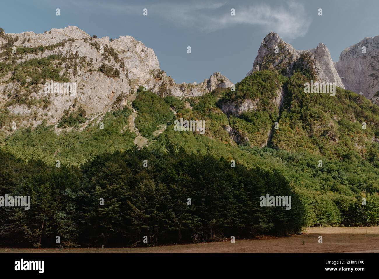 A view of the accursed mountains in the Grebaje Valley. Prokletije ...