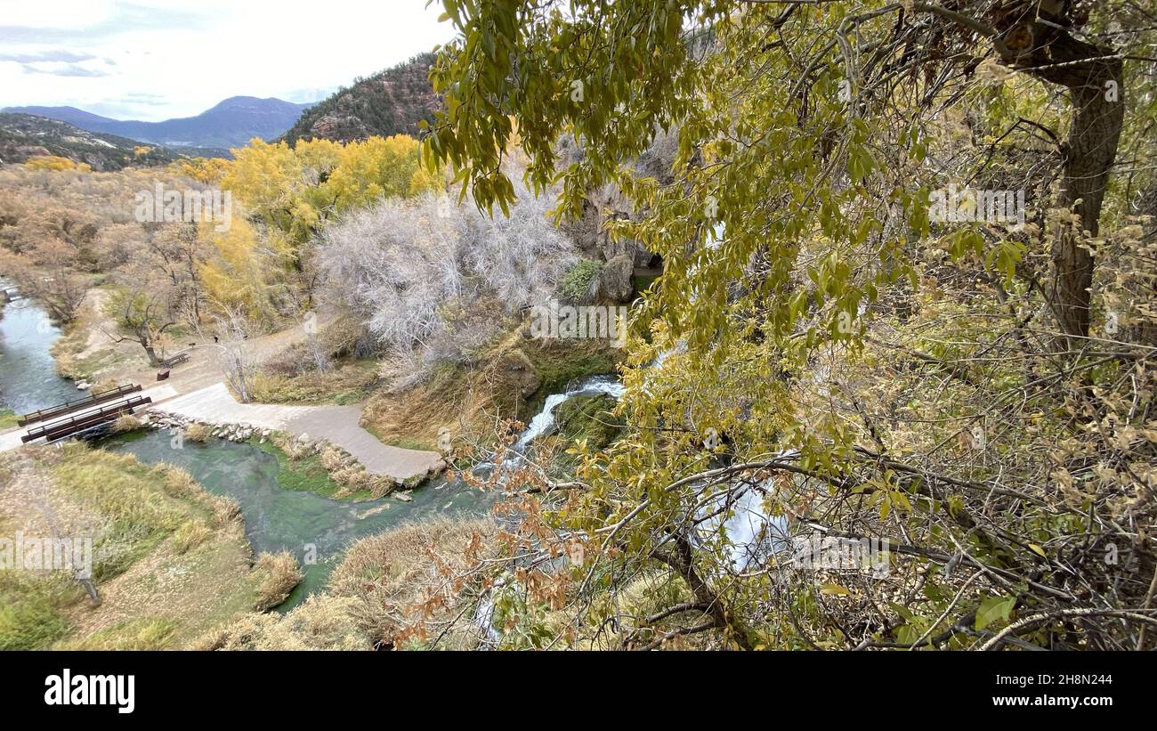 Beautiful shot of a huge waterfall in the Rifle Falls State Park on a ...