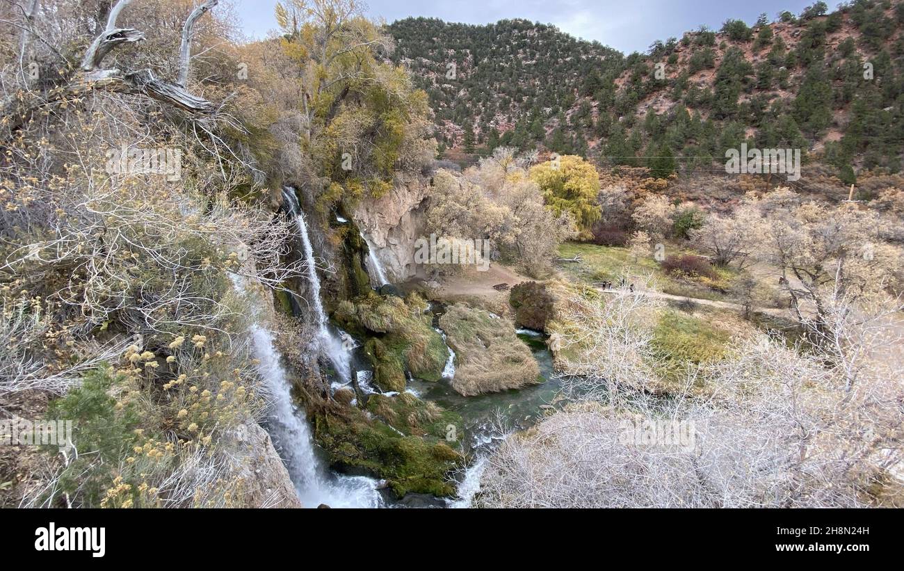 Beautiful shot of huge waterfalls in the Rifle Falls State Park on a ...