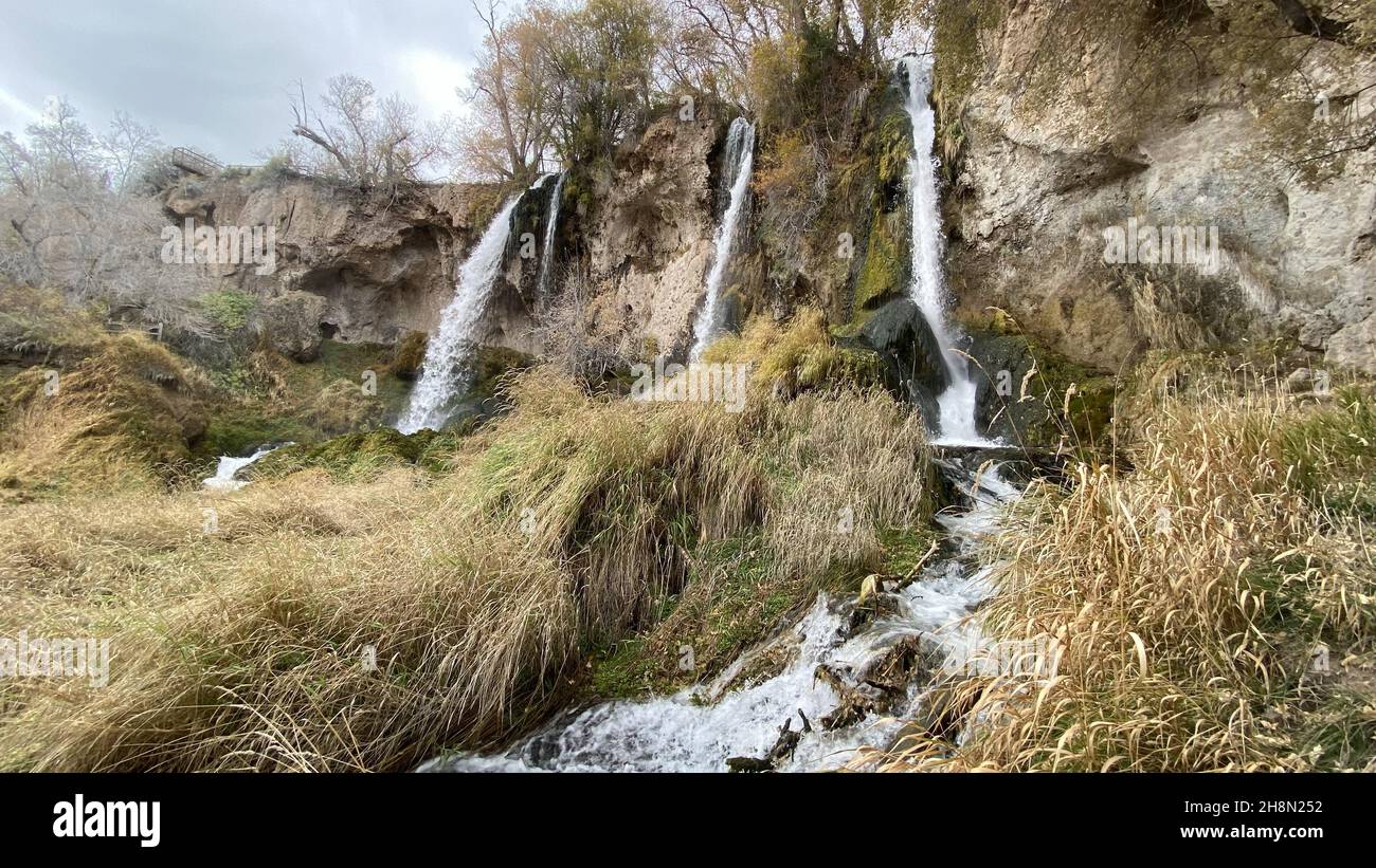 Beautiful shot of huge waterfalls in the Rifle Falls State Park on a ...