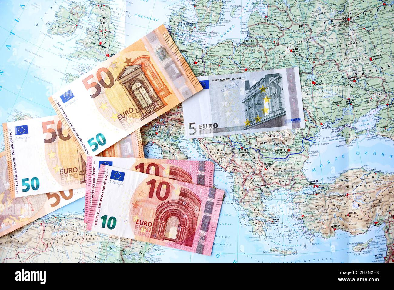 Map of Europe, European Union and Euro cash. Illustrative photo for ...