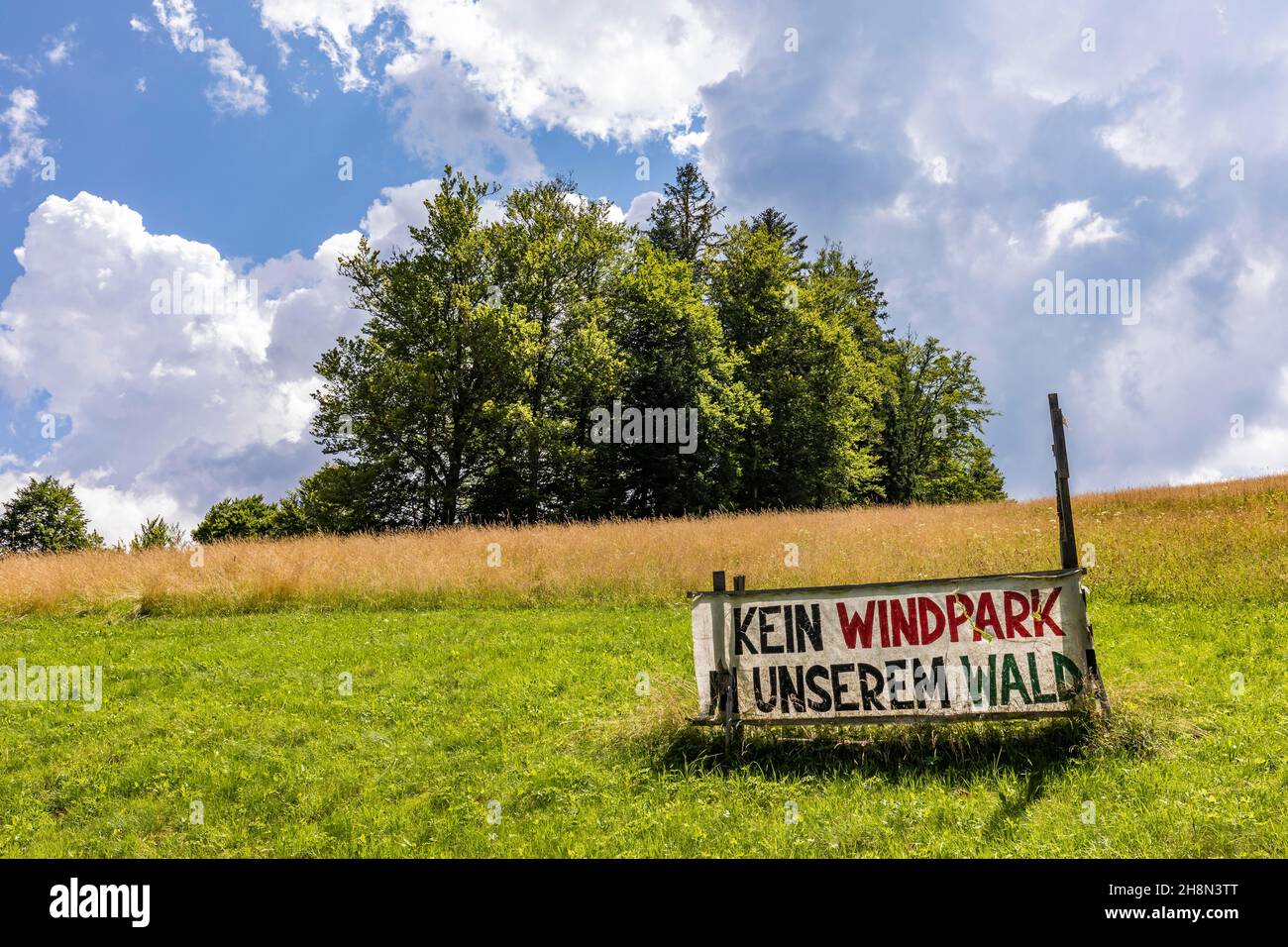Poster with inscription "No wind farm in our forest", protest movement ...