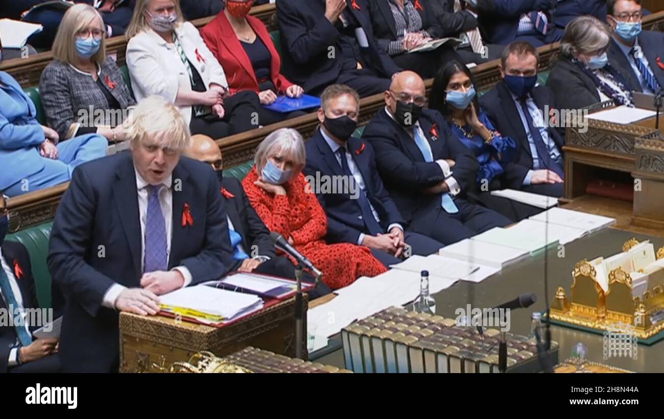 Prime Minister Boris Johnson speaks during Prime Minister's Questions ...