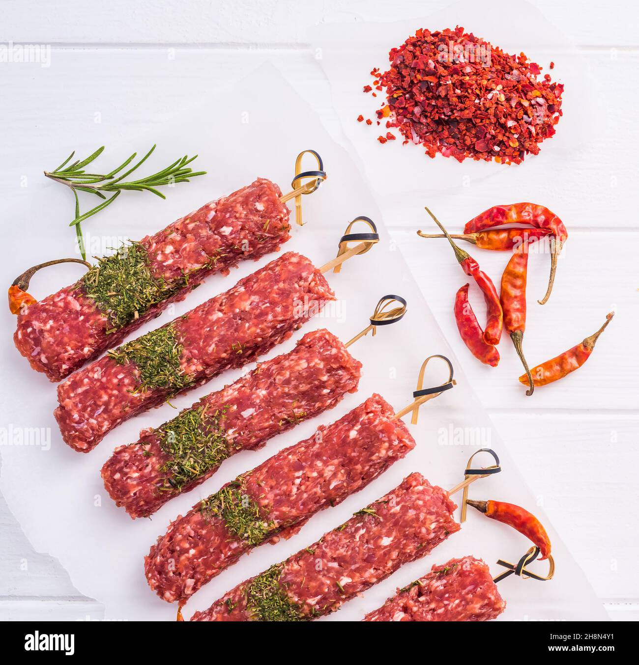Raw kebab with spices Stock Photo - Alamy