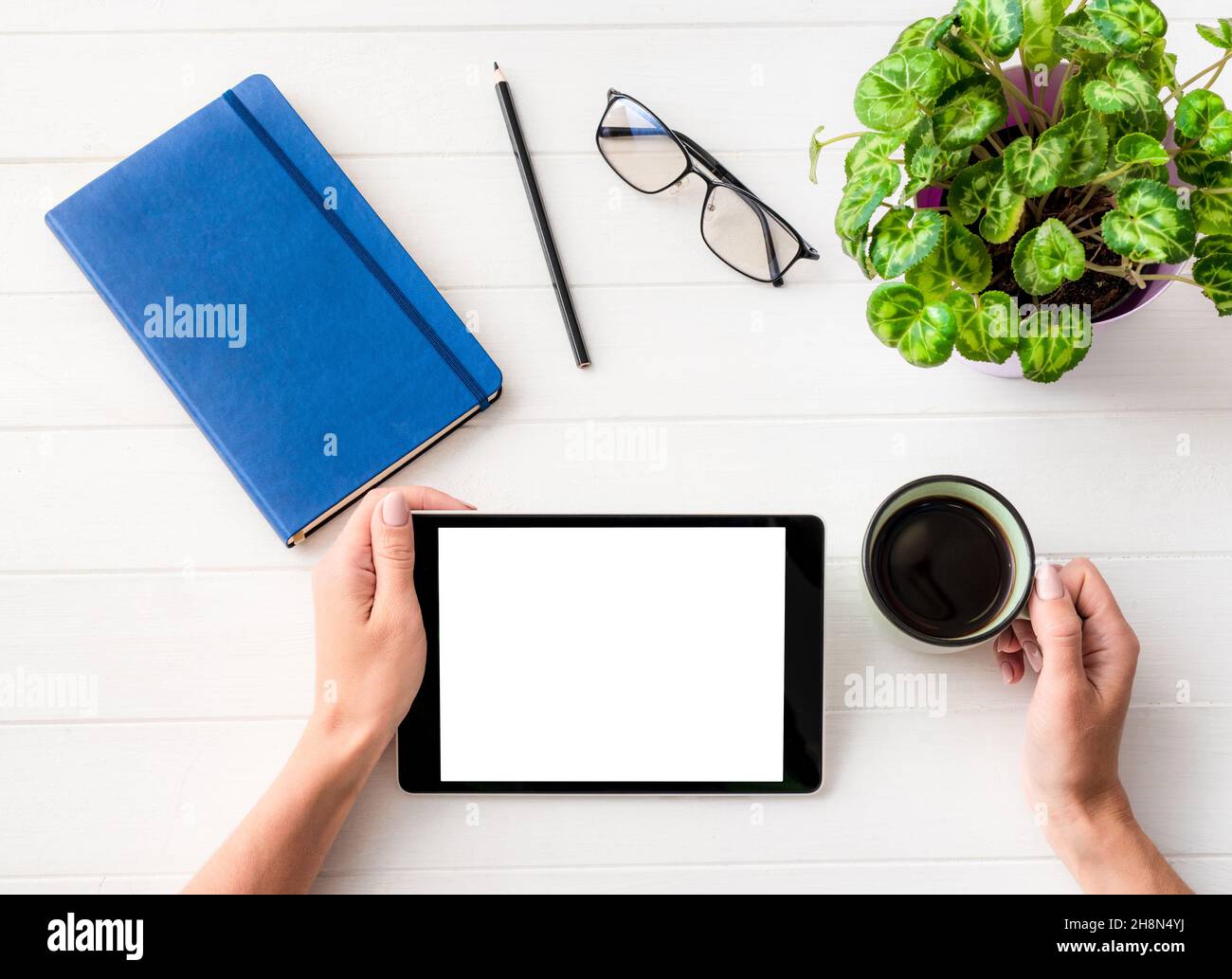 Top view tablet coffee hi-res stock photography and images - Alamy